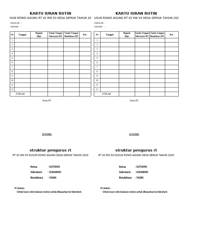 Form Kartu Iuran | PDF