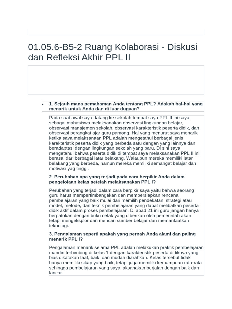 01.05.6-B5-2 Ruang Kolaborasi - Diskusi Dan Refleksi Akhir PPL II Topik 5 | PDF