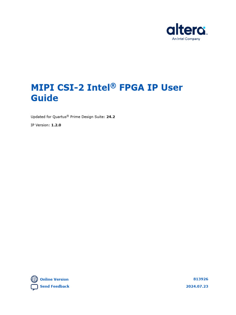 MIPI CSI-2 Intel® FPGA IP User Guide | PDF