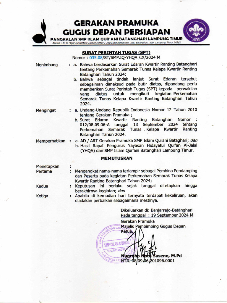Surat Perintah Tugas Pramuka | PDF