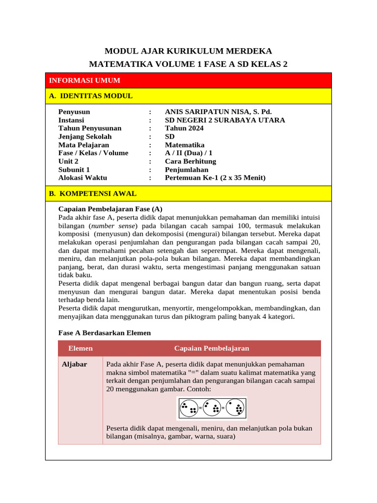 Modul Ajar Mtk Kelas 2 Bab 2 Pdf