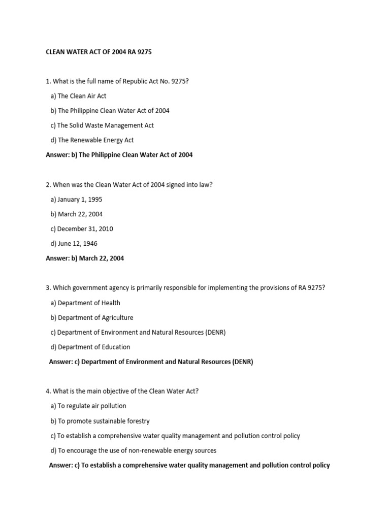 Philippine Clean Water Act Overview | PDF | Clean Water Act | Water ...