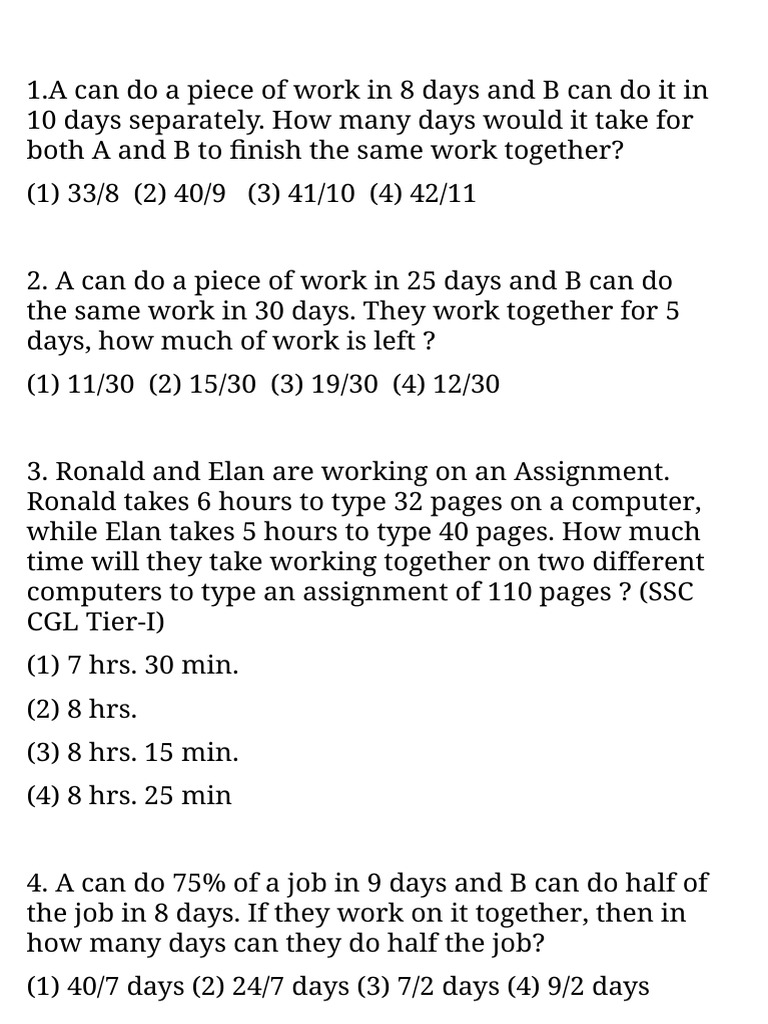 Work Rate Problems for Exam Prep | PDF