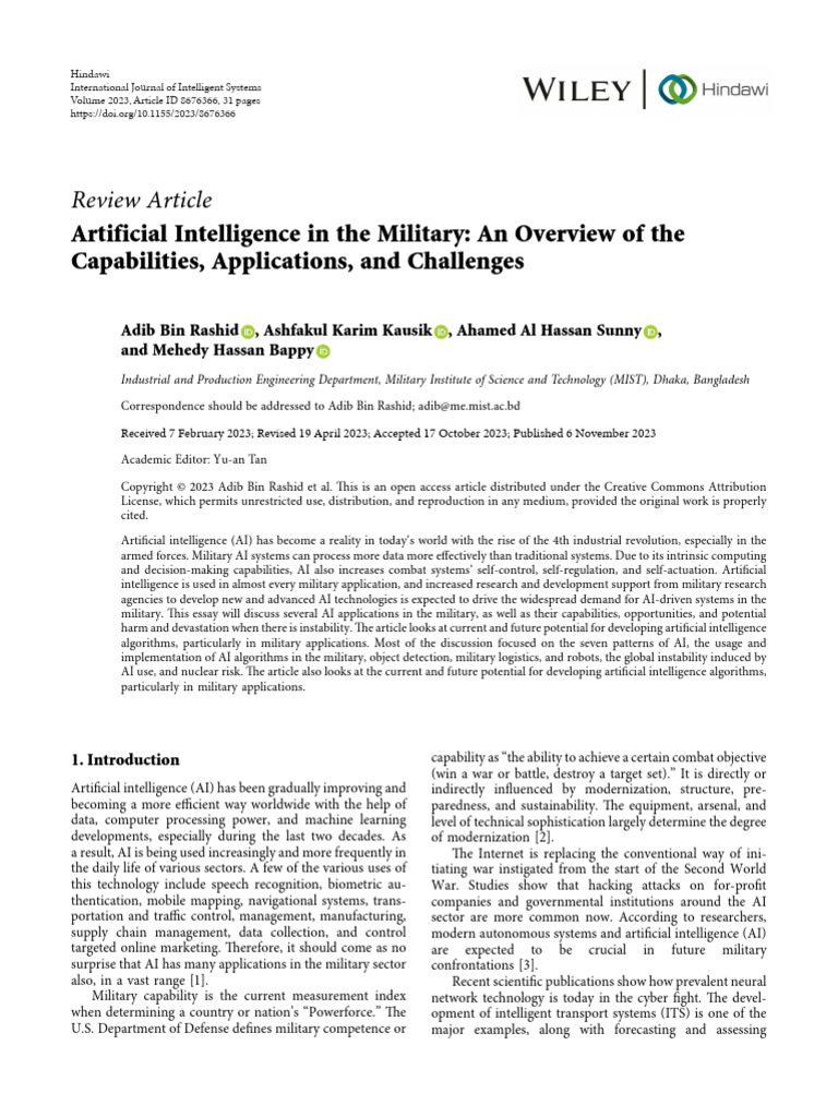 Artificial Intelligence in The Military An Overvie | PDF