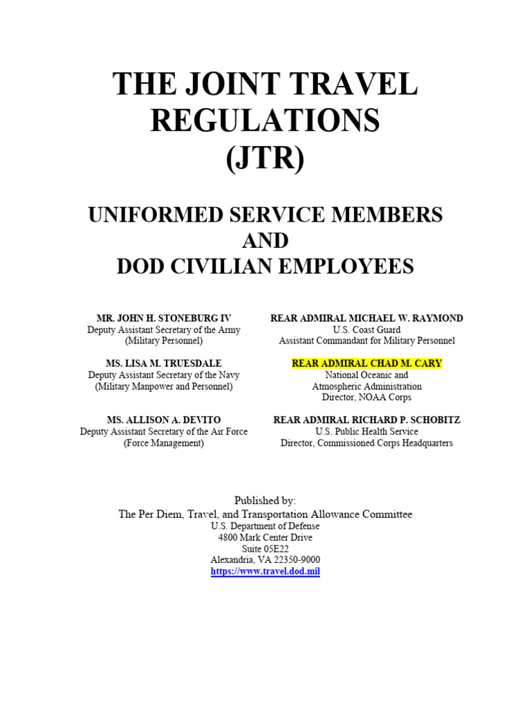 The Joint Travel Regulations (JTR) : Uniformed Service Members AND Dod ...