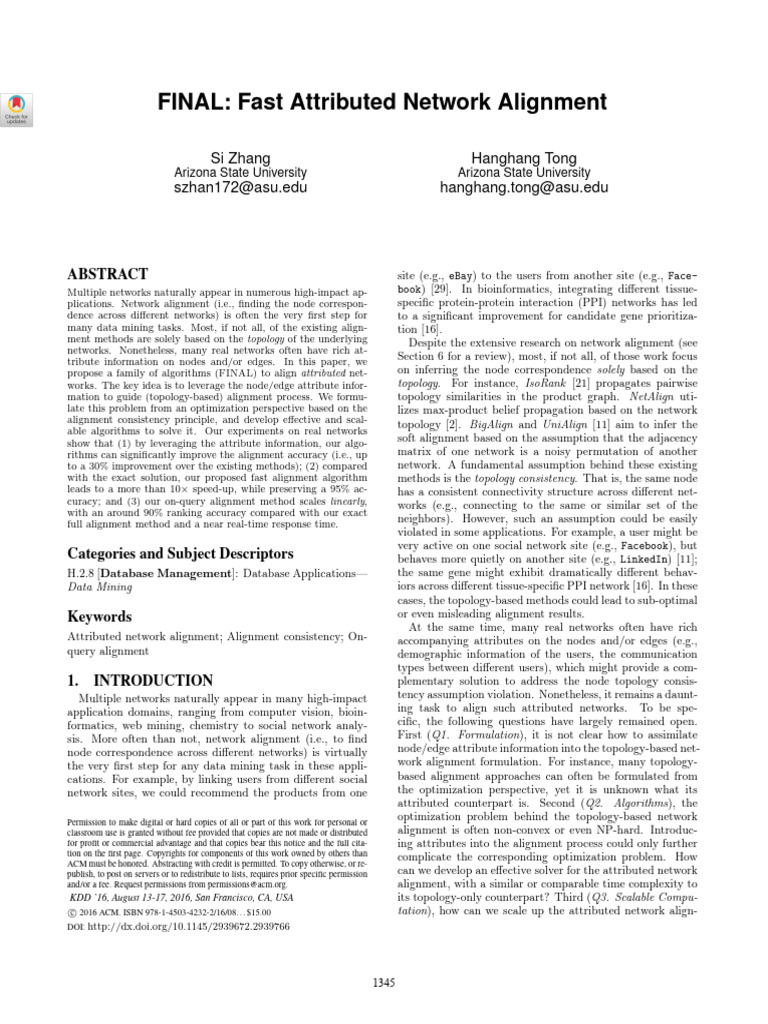 FINAL: Fast Attributed Network Alignment | PDF