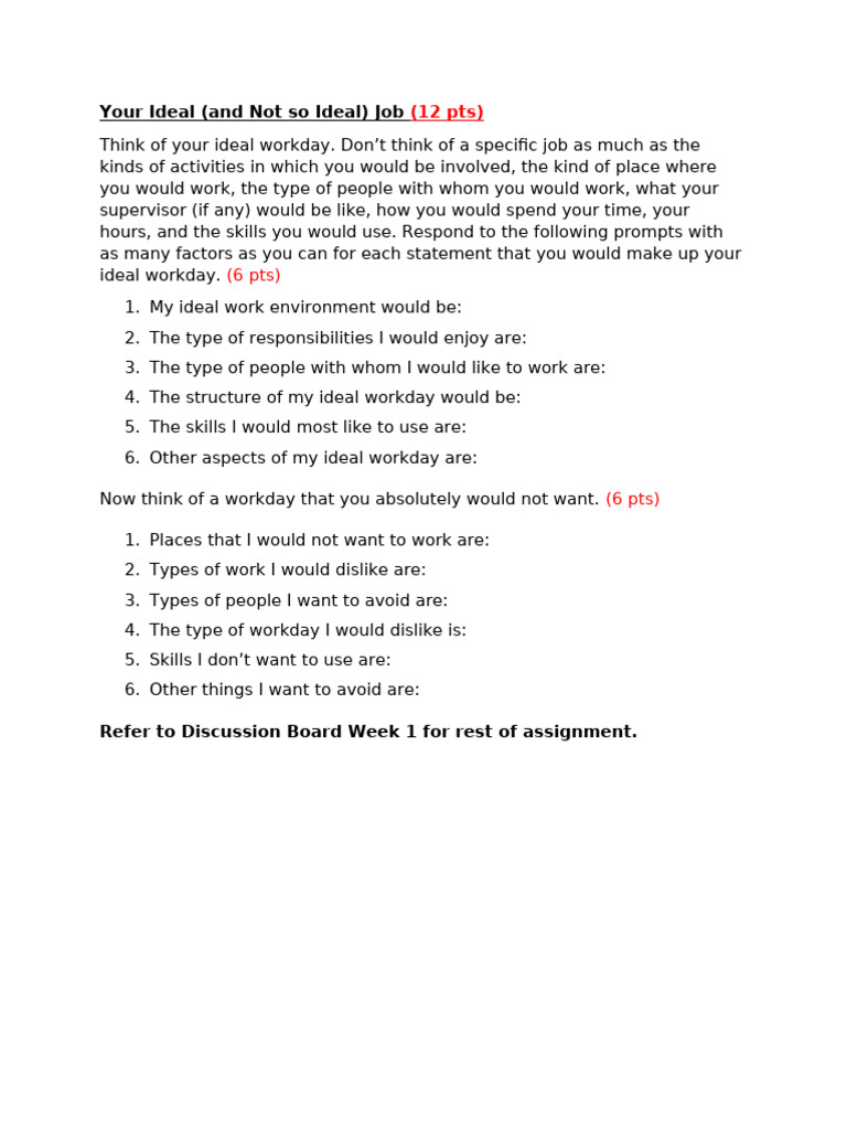 Your Ideal and Not So Ideal Job Worksheet | PDF