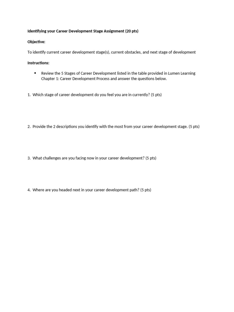 Identifying Your Career Development Stage Worksheet | PDF