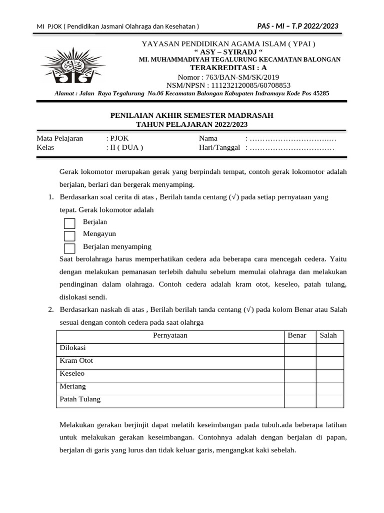 SOAL KELAS 2 PAS | PDF