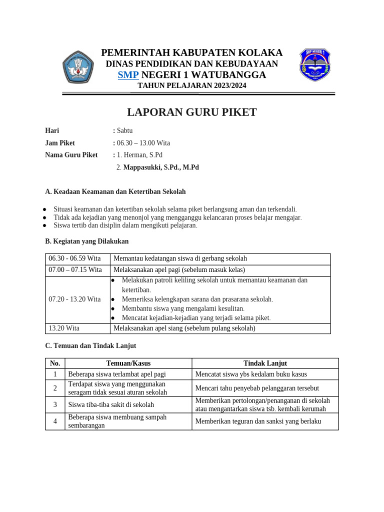 Laporan Guru Piket | PDF