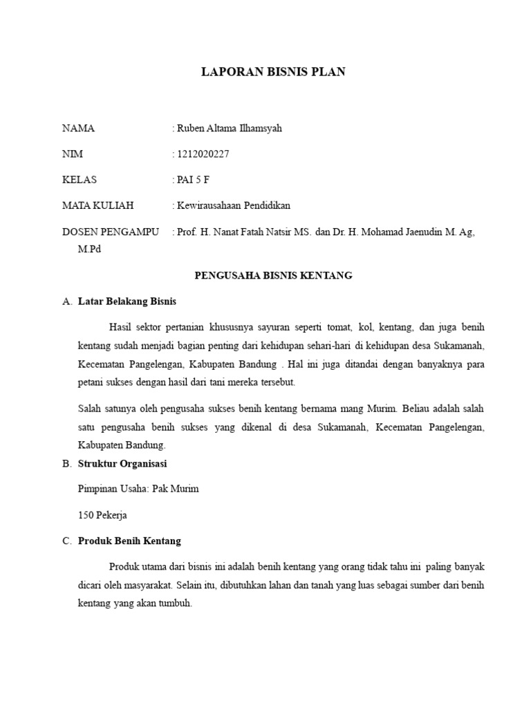 LAPORAN BISNIS PLAN | PDF