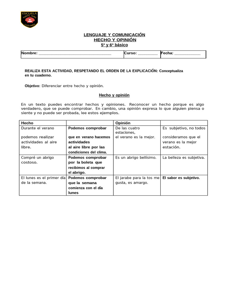 Distinguir Entre Hecho y Opinion | PDF