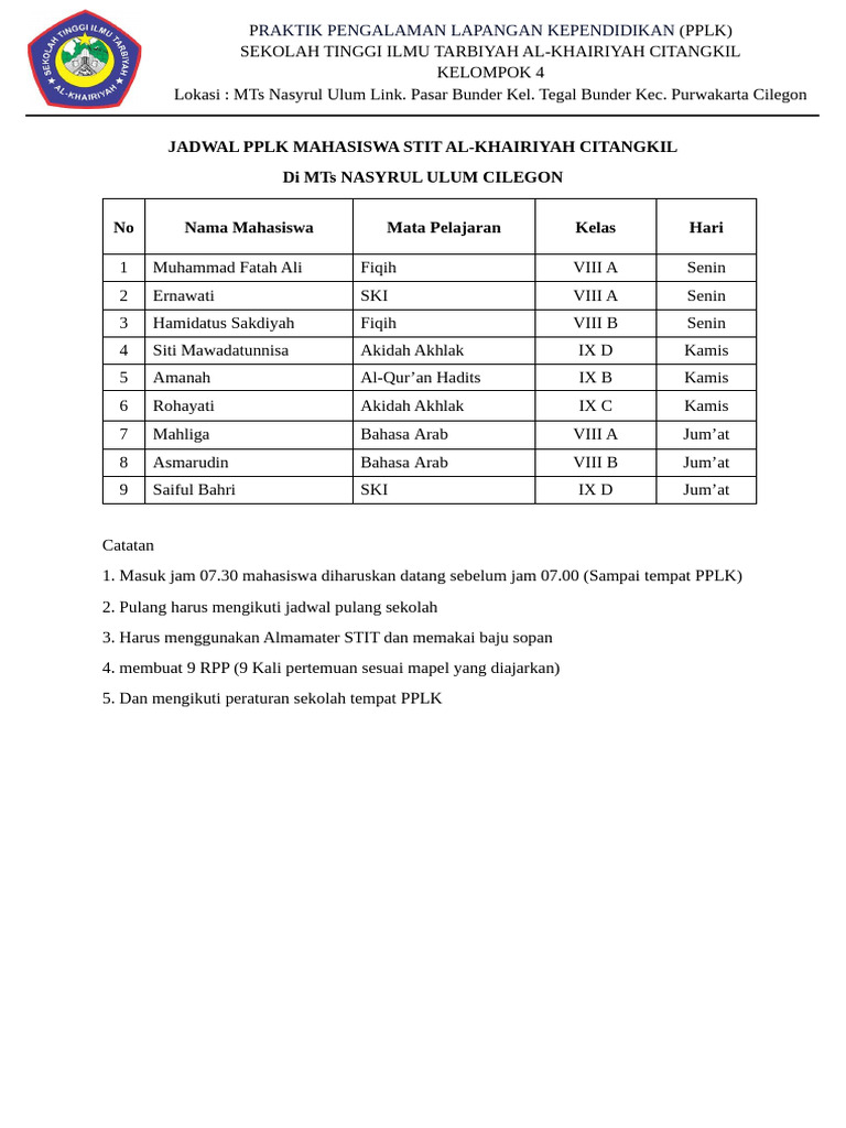 Jadwal PPLK | PDF