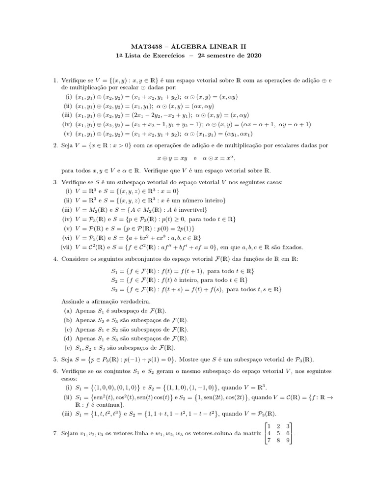 Lista1 MAT3458 2020 | PDF