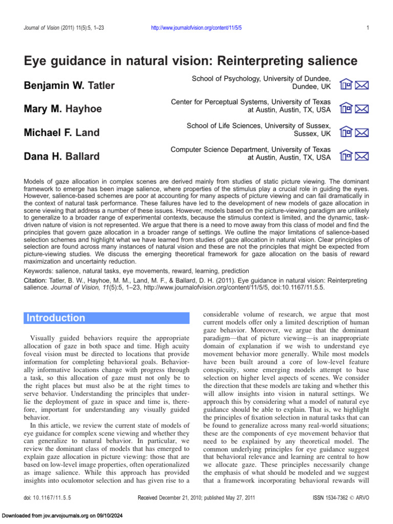 Perception-2011-Eye Guidance in Natural Vision - Reinterpreting Salience | PDF | Attention ...