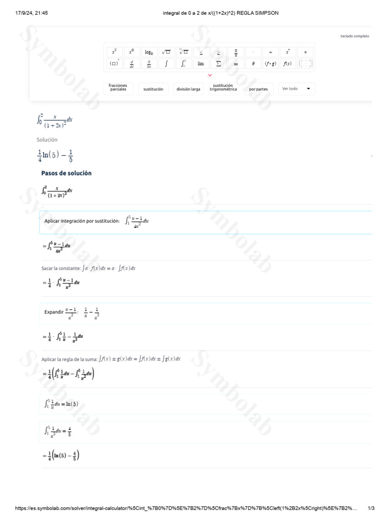Integral de 0 A 2 de X - ( (1+2x) 2) REGLA SIMPSON | PDF