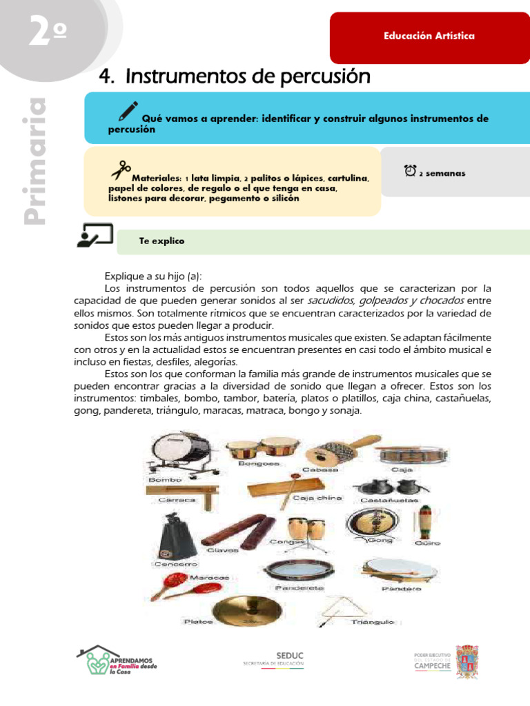 Material de Apoyo para Segundo Grado Instrumento de Percusión y Mas | PDF | Tambor ...