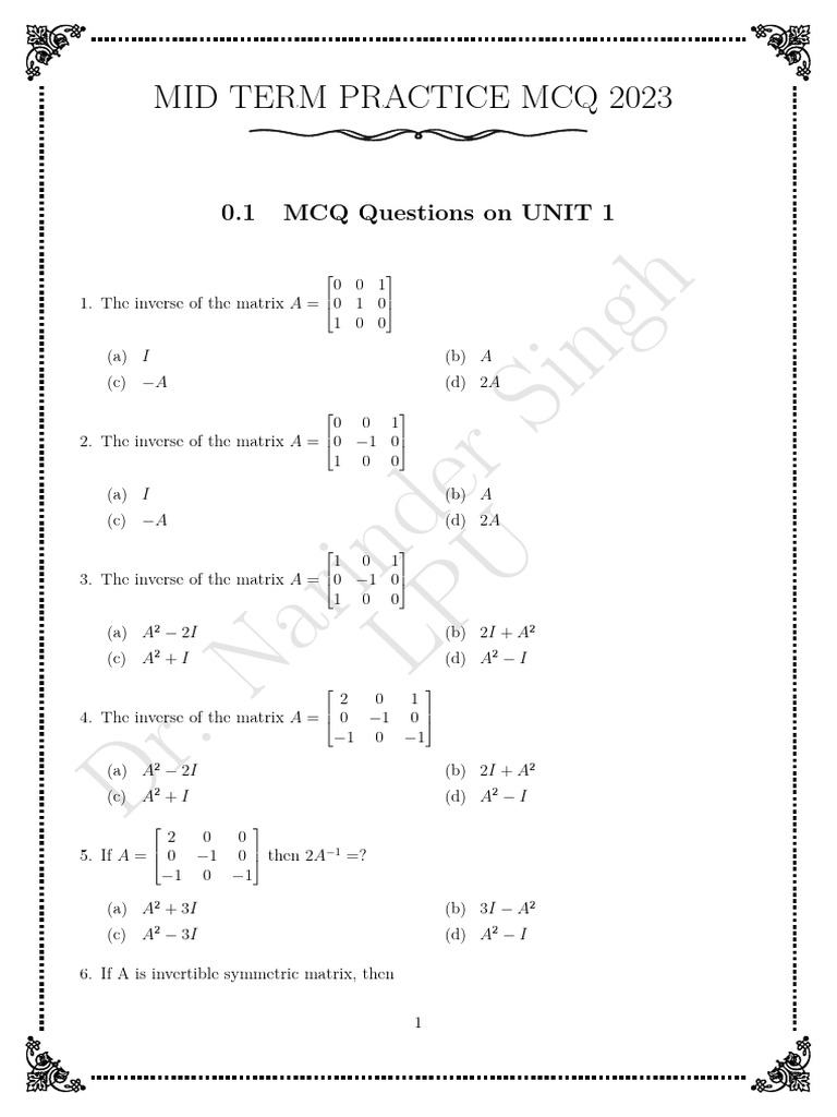 MTH174 Midterm PYQs by LPU Teacher | PDF