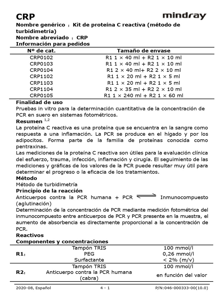 INSERTO Proteina C Reactiva CRP | PDF