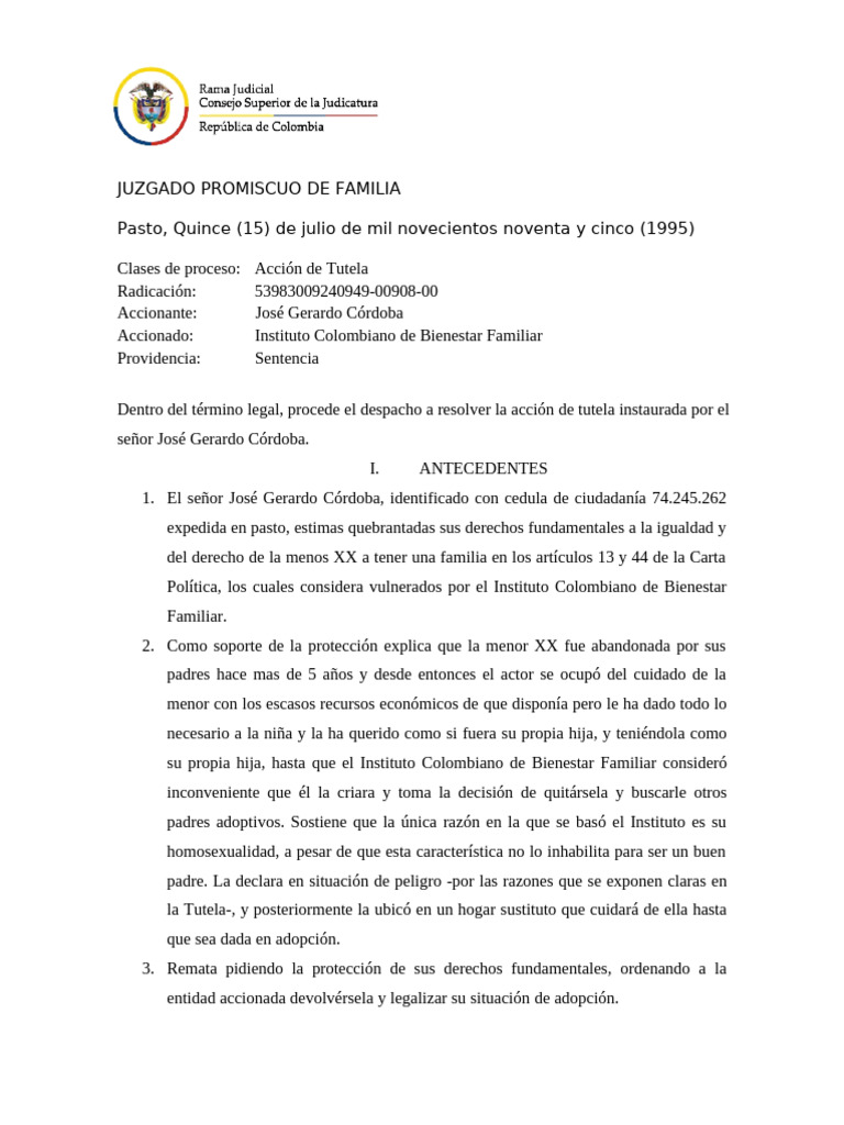 Juzgado Promiscuo de Familia Fallo | PDF