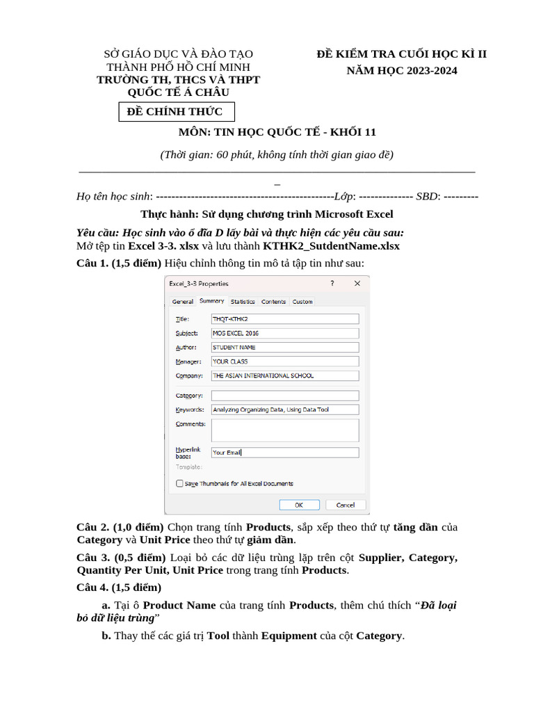 THQT 11 - de Kiem Tra Ki 2 - 2023-2024 | PDF