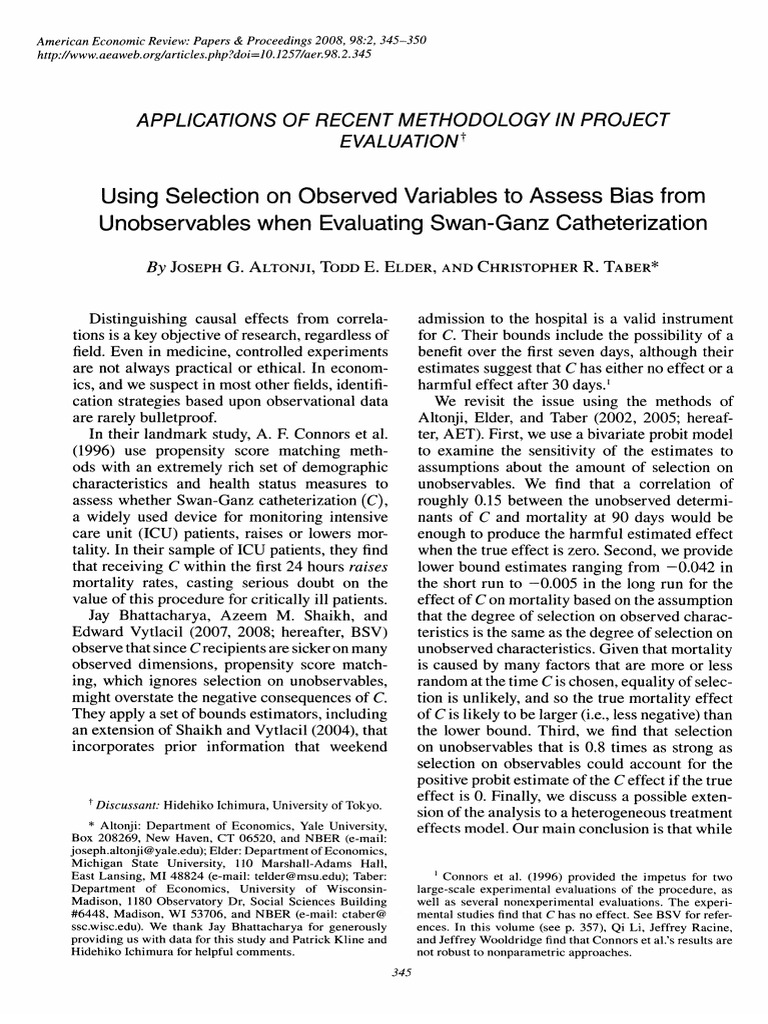 Using Selection On Observed Variables To Assess Bias From Unobservables When Evaluating Swan ...