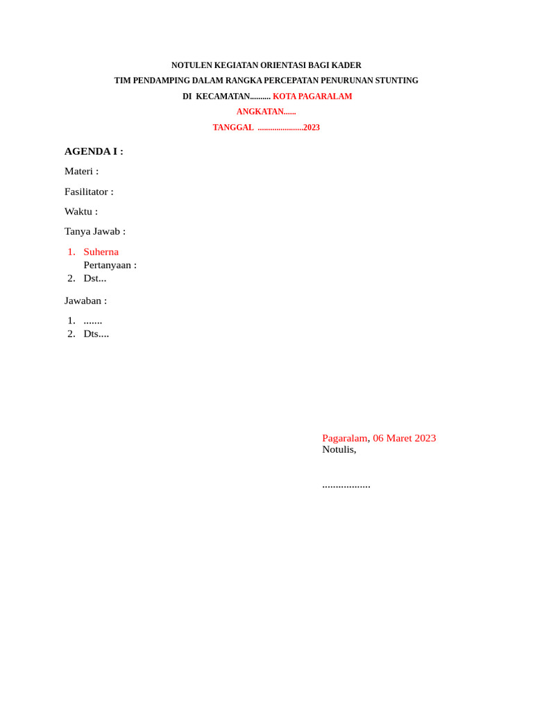 Format Notulen TPK | PDF