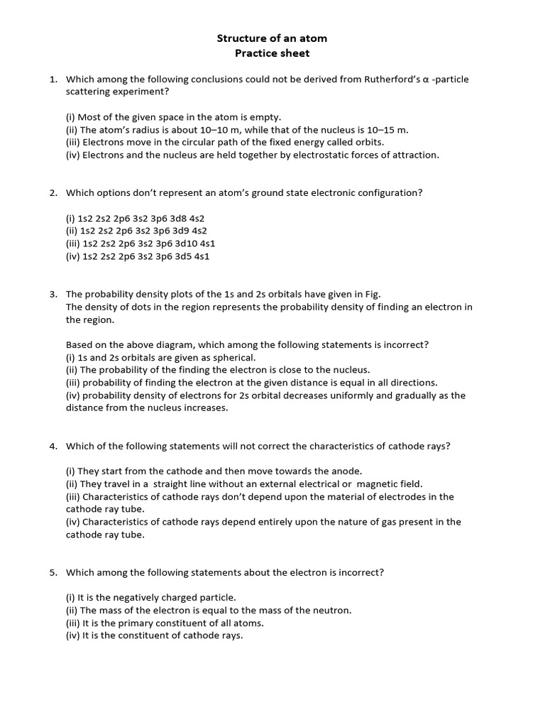 Structure of An Atom Worksheet | PDF