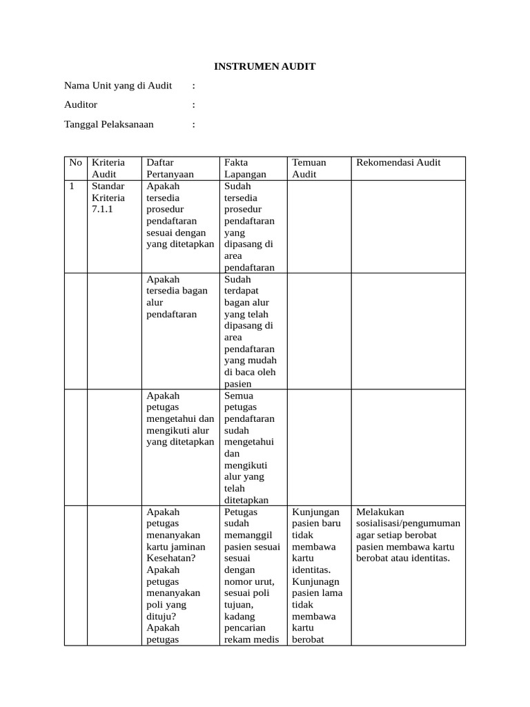 INSTRUMEN AUDIT Pendaftaran | PDF