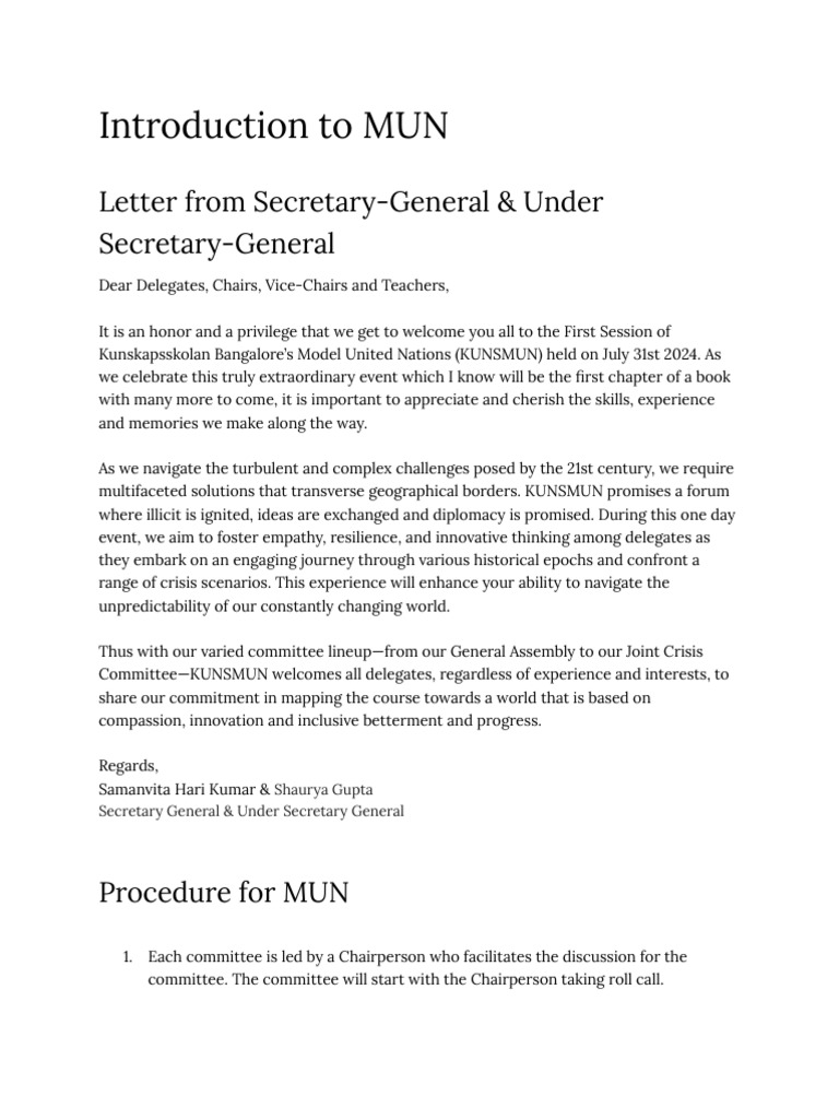 MUN Introduction | PDF