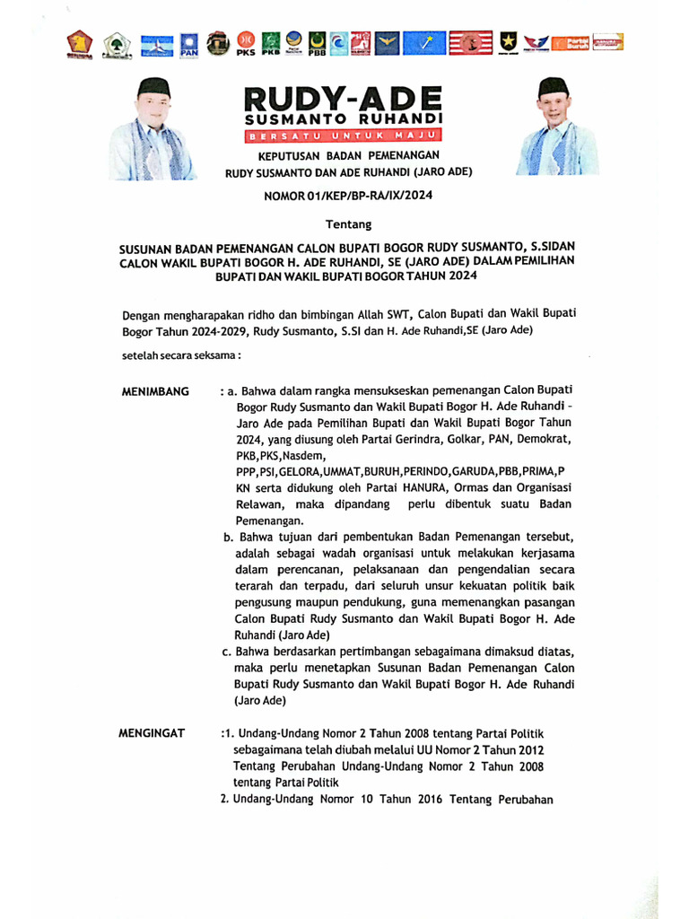 Badan Pemenangan - Rudy Susmanto & Ade Ruhandi | PDF