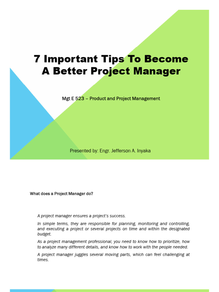 Tips to become a better Project Manager | PDF