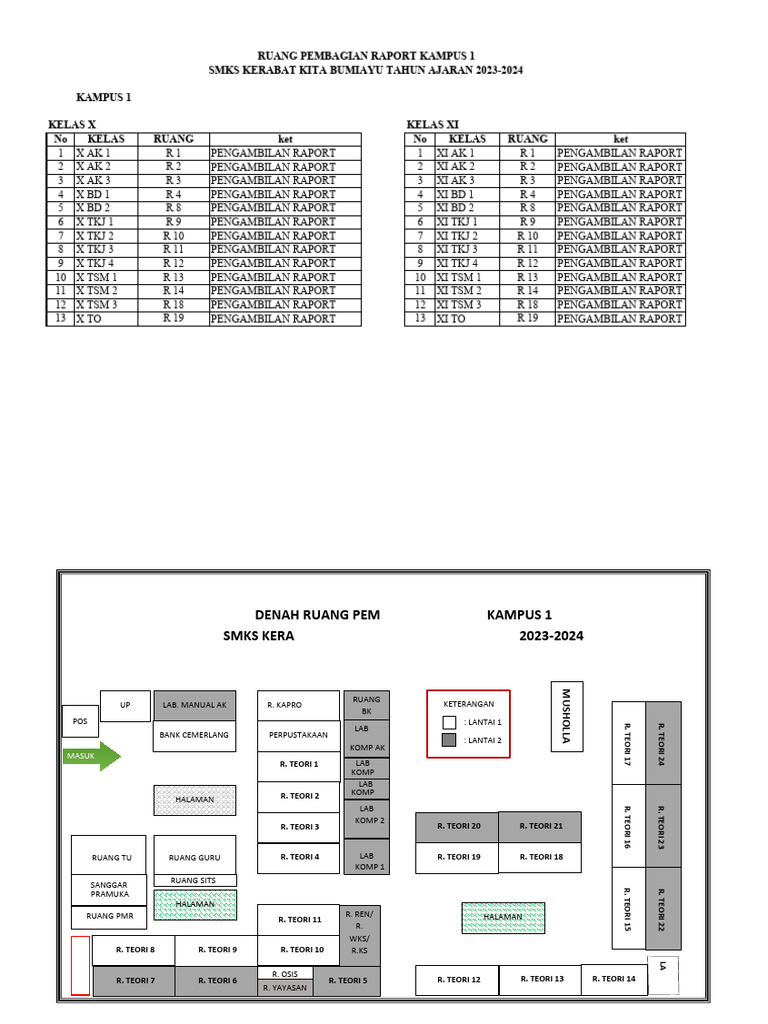 36 Ruang Dan Denah Ruang Pembagian Raport Kampus 1 2023 2024 | PDF