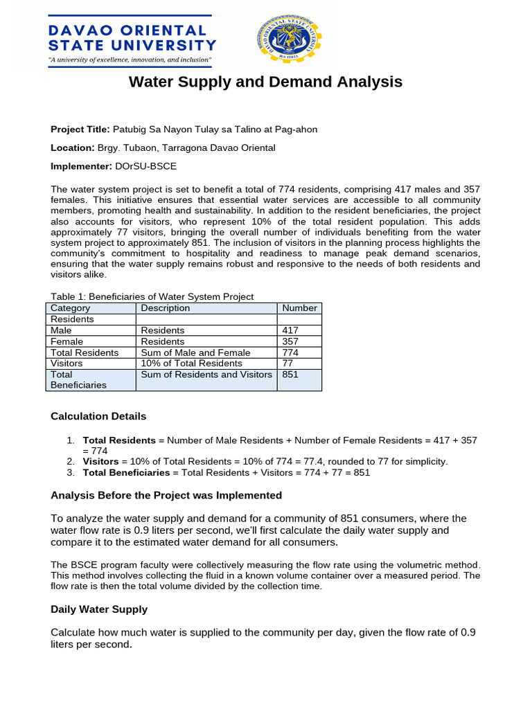 Water Supply and Demand Analysis | PDF