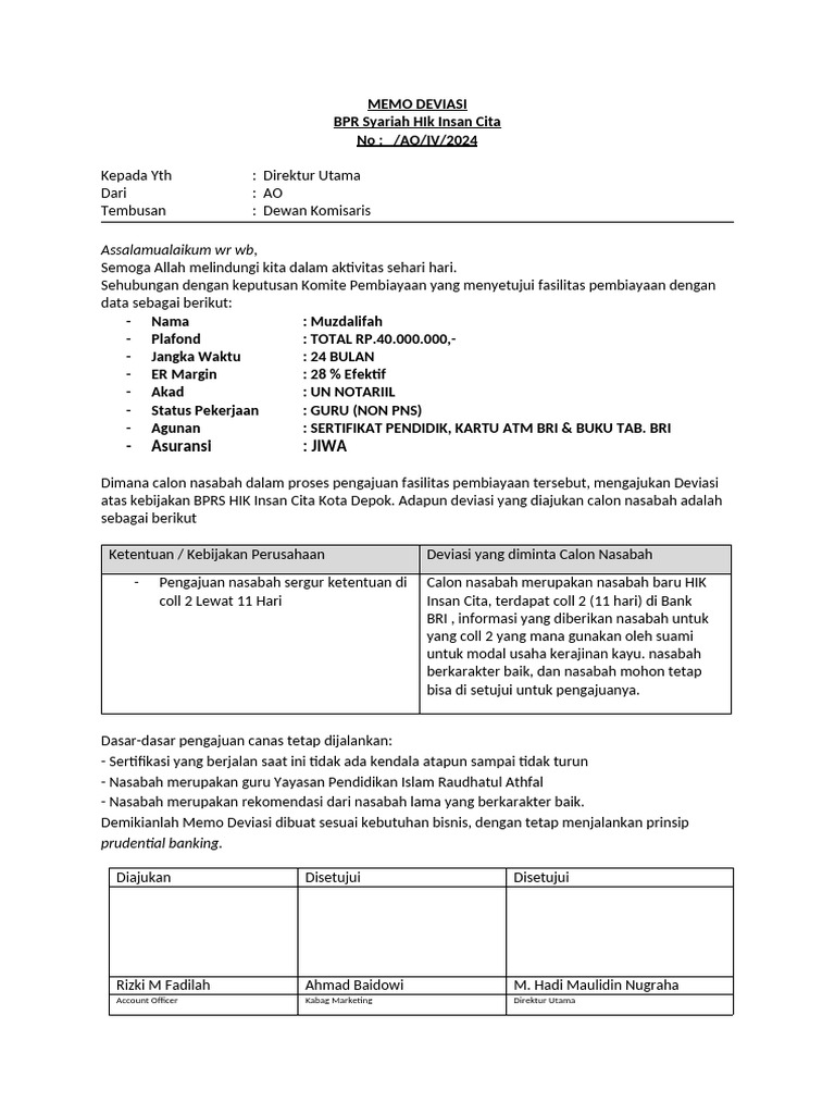 Memo Deviasi Muzdalifah | PDF