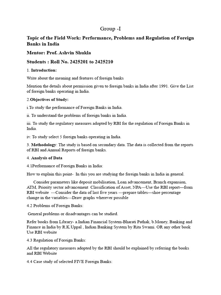 Field Work Project - Guidelines To Group I | PDF