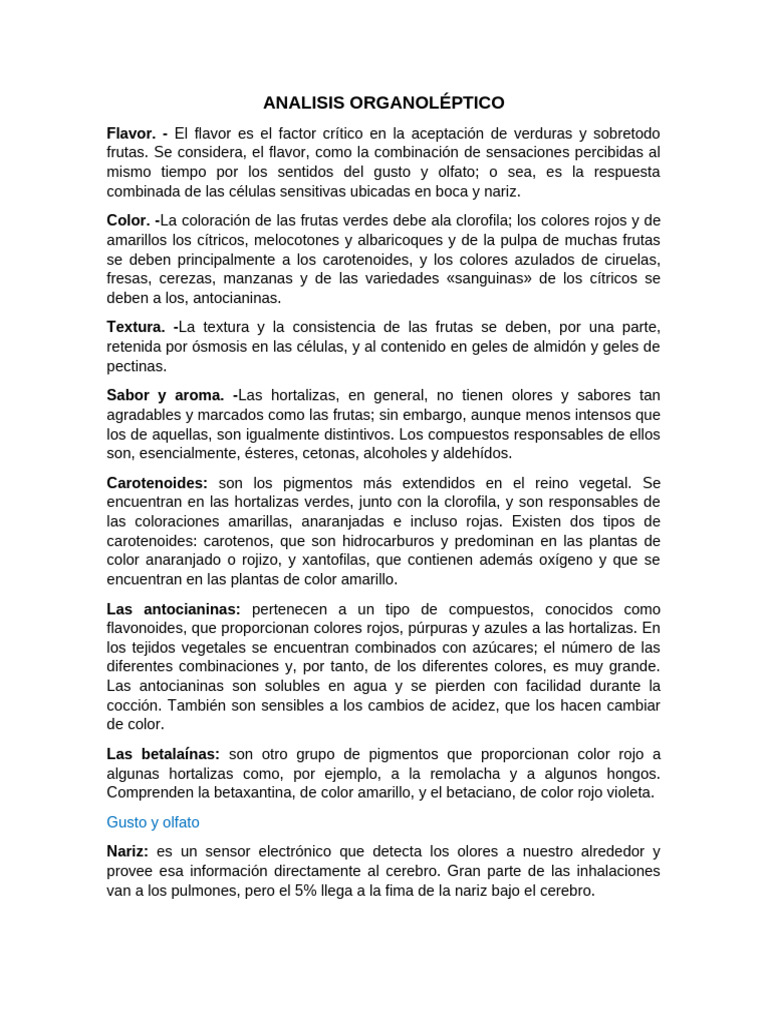 Analisis Organoléptico | PDF
