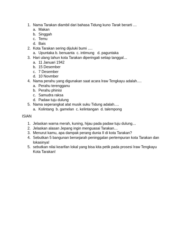 SUMATIF I BAHASA TIDUNG 7B | PDF