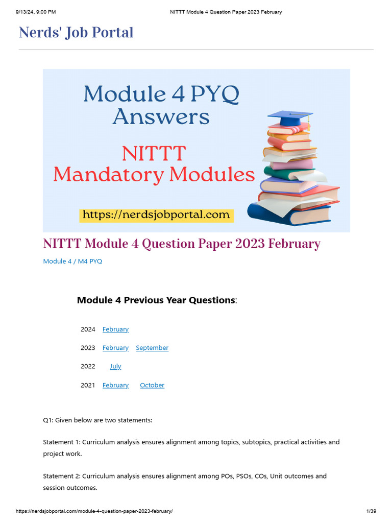 NITTT Module 4 Question Paper 2023 February | PDF | Learning | Teaching Methods & Materials