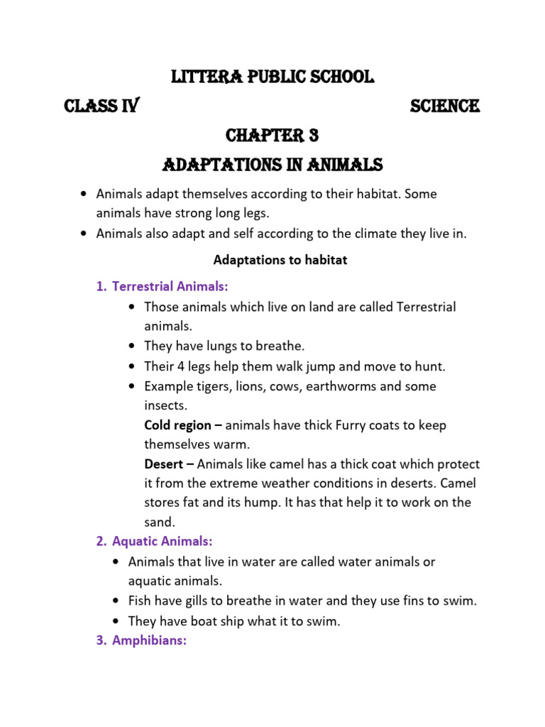 Adaptation in Animals | PDF