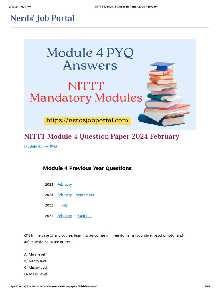 NITTT Module 4 Question Paper 2024 February | PDF | Learning | Computers