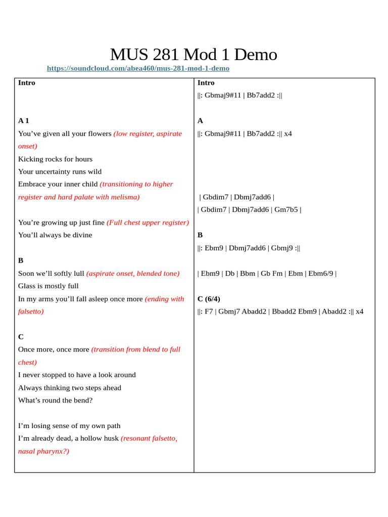MUS 281 Mod 1 Lyrics | PDF