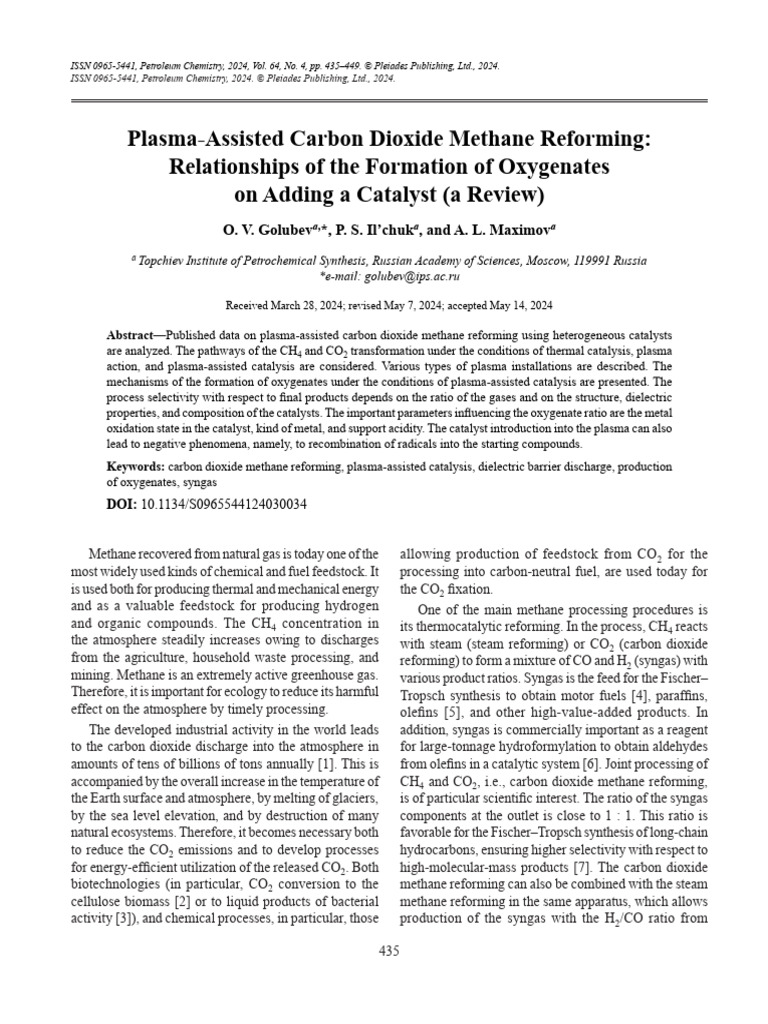 Plasma-Assisted Carbon Dioxide Methane Reforming: Relationships of The ...