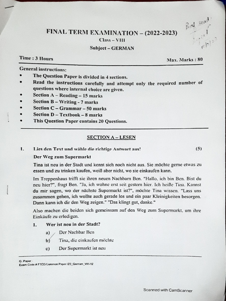 German Sample Paper | PDF