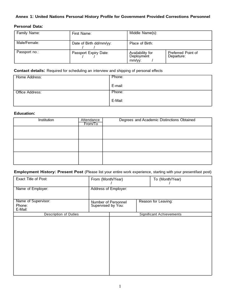 GPP Personal History Profile Form Eng | PDF | Prison | First Language