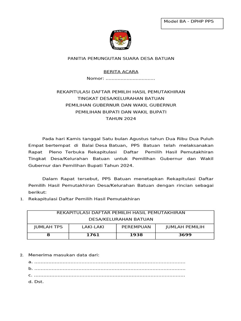 BA-PANITIA PEMUNGUTAN SUARA | PDF