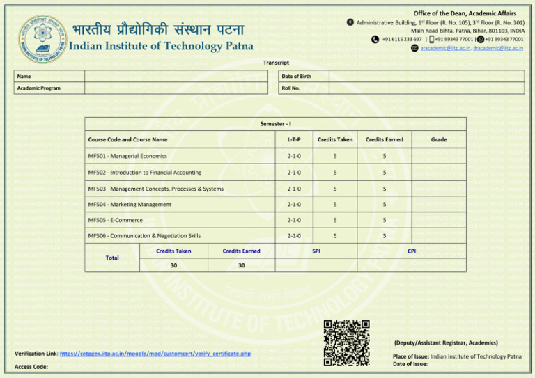 MBA Spring 2024 - Semester - I Transcript | PDF
