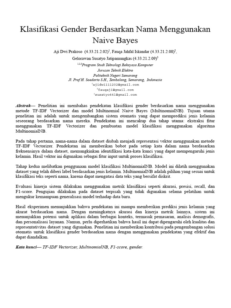 Klasifikasi Gender Berdasarkan Nama Menggunakan Naive Bayes | PDF