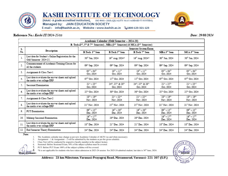 AKTU - Academic Calendar 24-25 | PDF