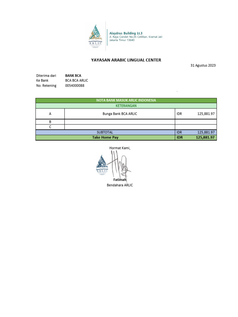Bunga BANK BCA ARLIC 31 Agustus 2023 | PDF